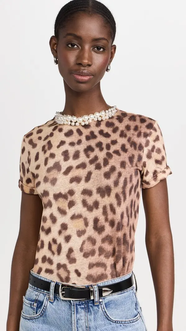 Zimmermann Crush Shrunken Linen Tee In Dark Leopard - 30% Off